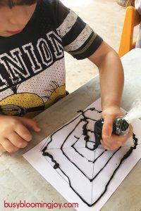Puffy paint spider web craft - fine motor control for kids