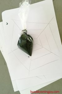 Puffy paint spider web craft - fine motor control for kids
