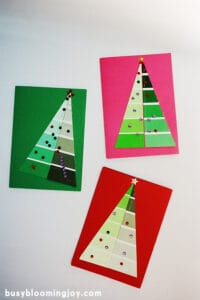 Stupidly easy paint chip Christmas tree card (for the littlest toddlers)
