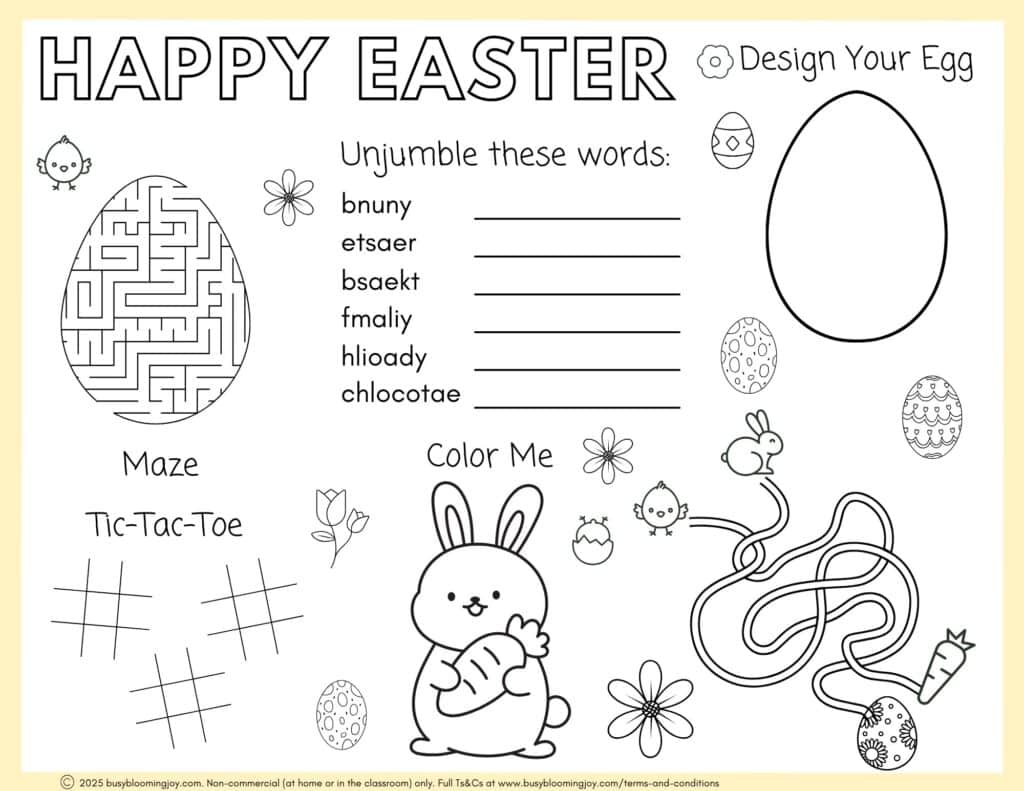 2 Fun FREE Printable Easter Activity Placemats for Kids