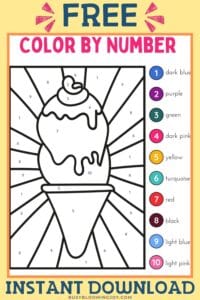 FREE Printable Ice Cream Color by Number Worksheet for Summer