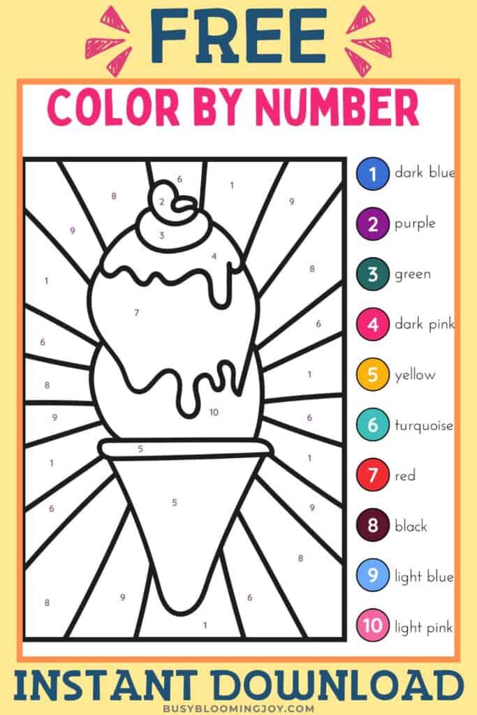 FREE Printable Ice Cream Color by Number Worksheet for Summer