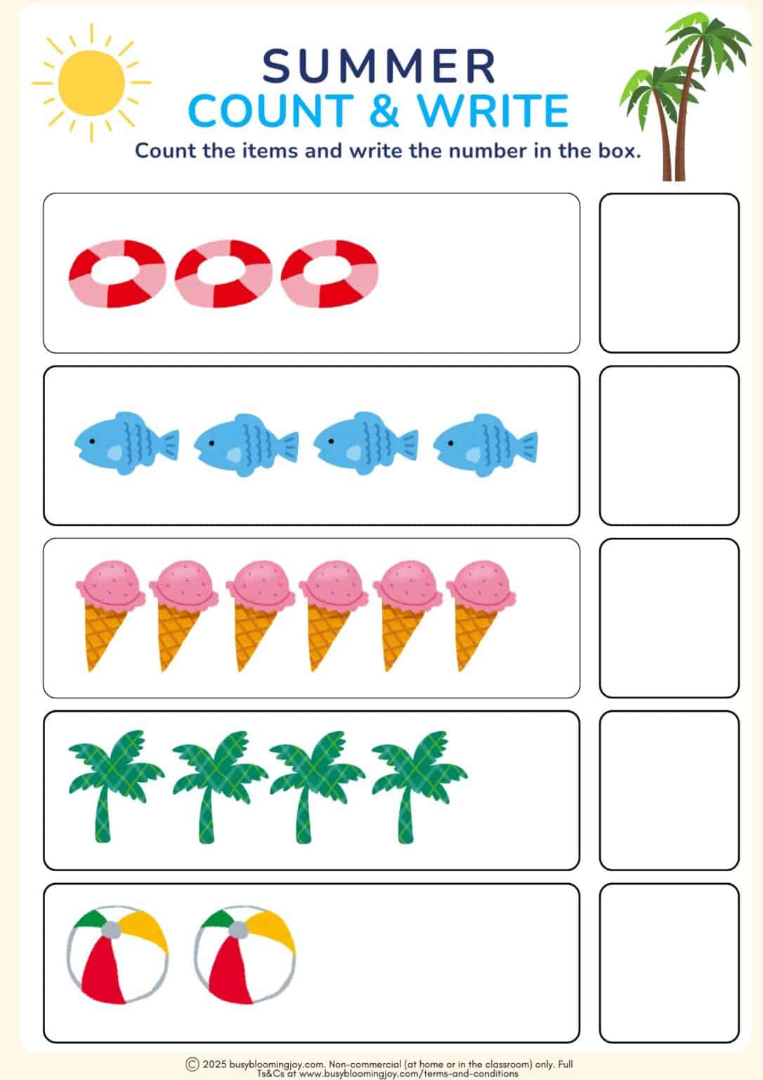 FREE Printable Summer Count & Write Worksheets {4 Different Designs}