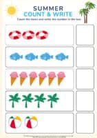 FREE Printable Summer Count & Write Worksheets {4 Different Designs}