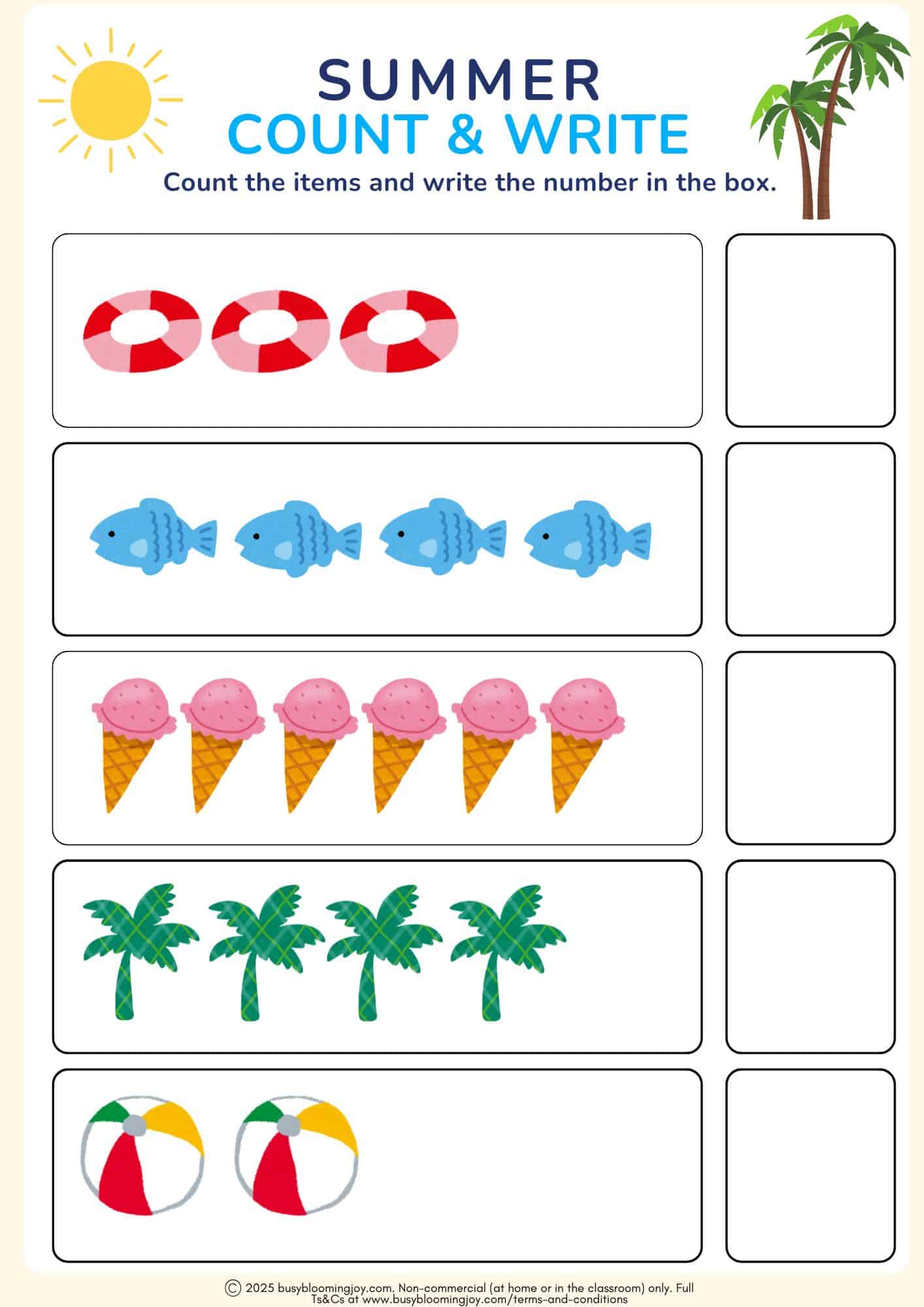 FREE Printable Summer Count & Write Worksheets {4 Different Designs}