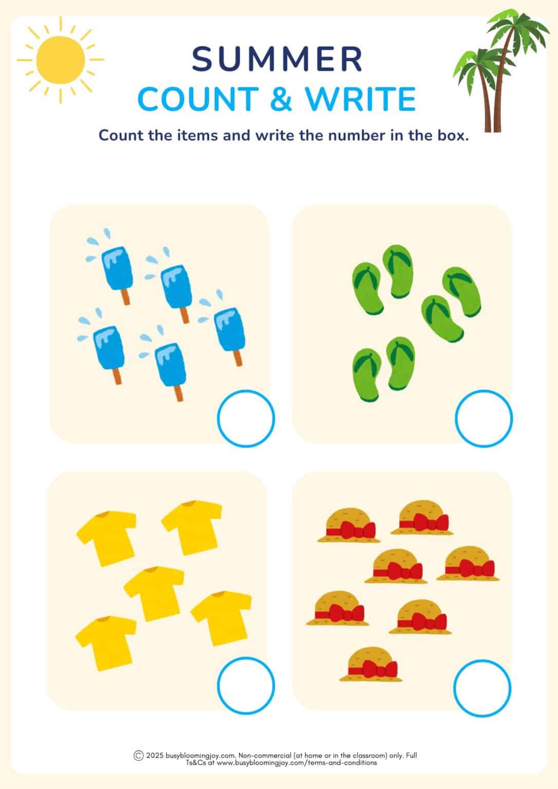 FREE Printable Summer Count & Write Worksheets {4 Different Designs}