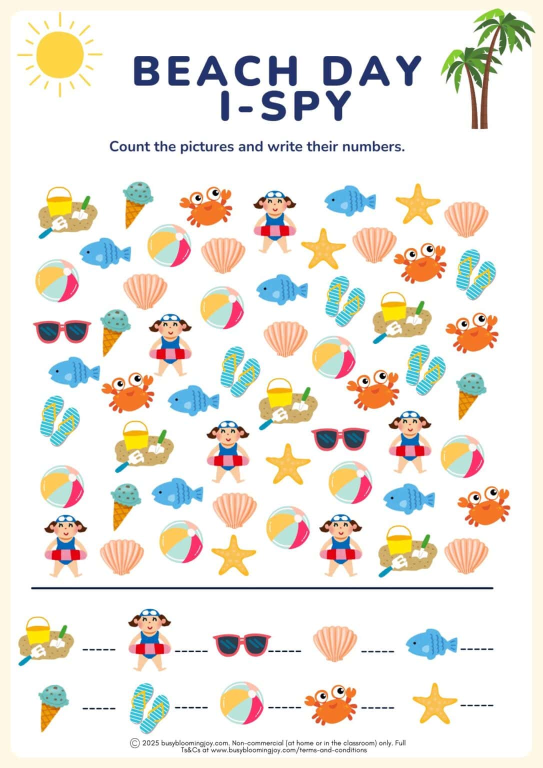 FREE Printable Summer Count & Write Worksheets {4 Different Designs}